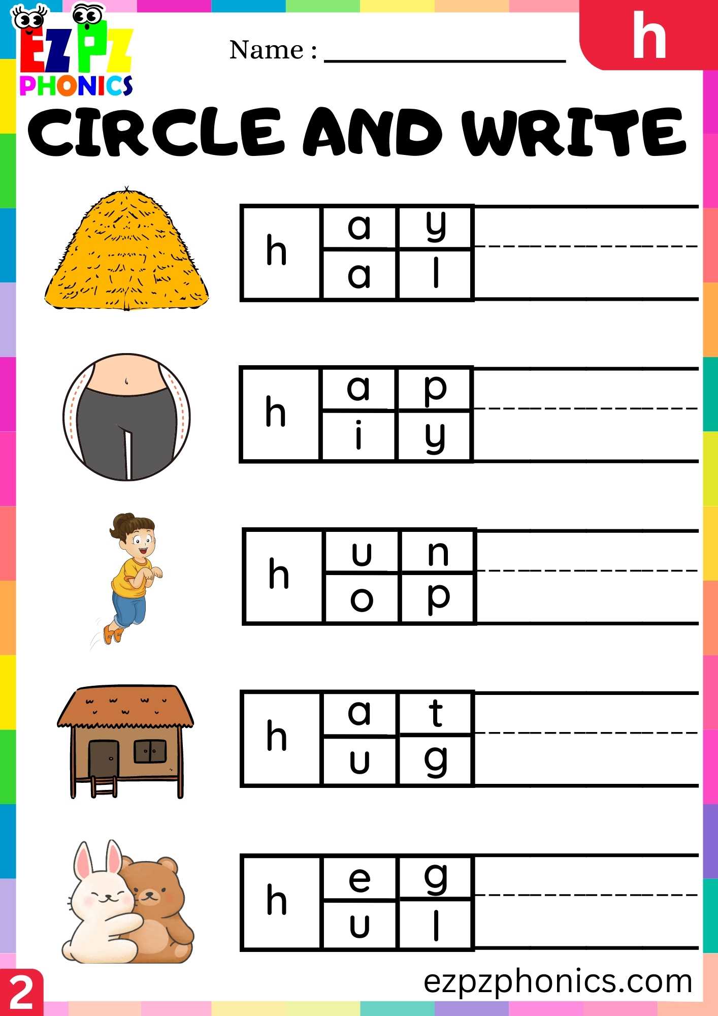 Group2 Letter H Circle And Write Beginning Sounds Worksheet - ezpzphonics.com